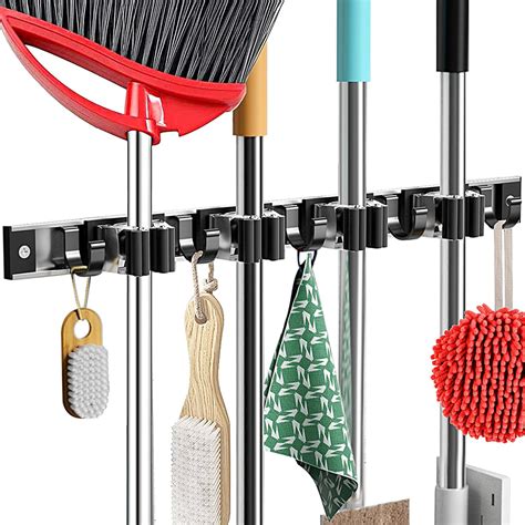 Broom Mop Holder Wall Mount Broom Hanger Organizer Heavy Duty Hooks