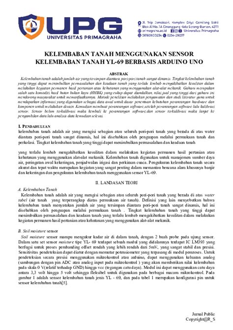 Doc Kelembaban Tanah Menggunakan Sensor Kelembaban Tanah Yl 69 Berbasis Arduino Uno