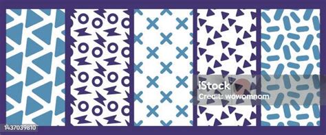 흰색 배경에 검은색과 파란색 색 원 삼각형 및 선이 있는 간단한 그림의 벡터 세트 둥글고 날카로운 모양의 플랫 스타일 원활한