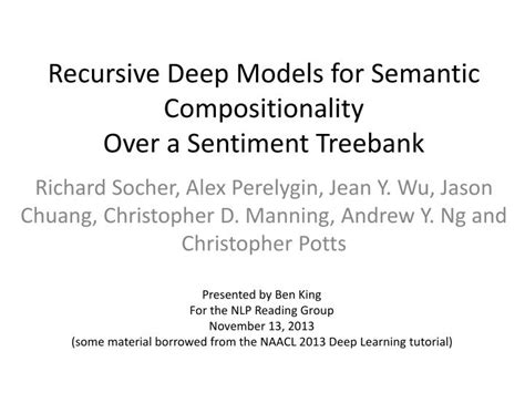 Ppt Recursive Deep Models For Semantic Compositionality Over A