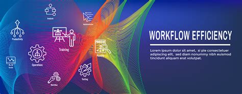 작업 프로세스 자동화 등을 갖춘 워크플로 효율성 아이콘 세트 및 웹 헤더 배너 순서에 대한 스톡 벡터 아트 및 기타 이미지