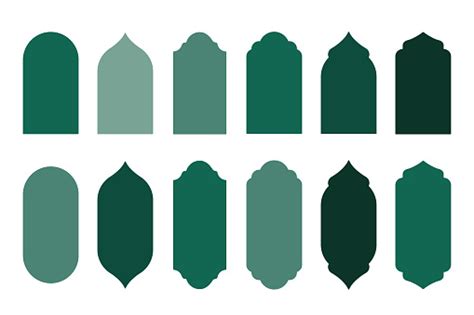 이슬람 아치 아랍 모스크 창문과 아치 세트 벡터 일러스트 레이 션 녹색의 다양한 모양의 고립된 프레임 모음 이슬람 휴일을 위한