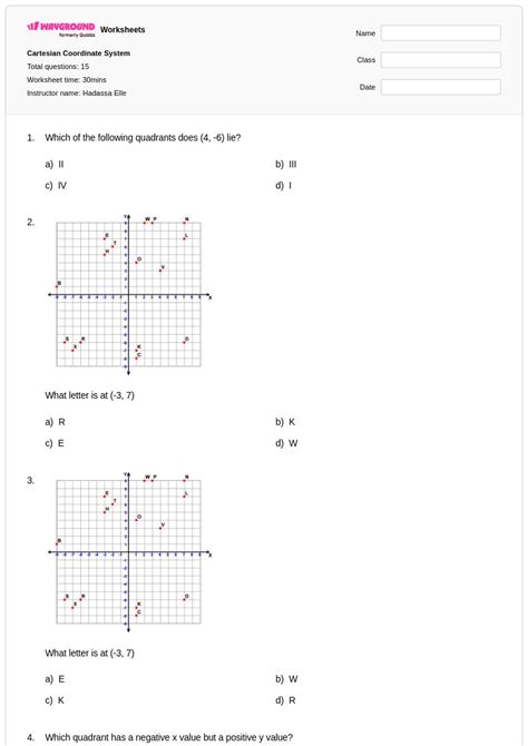 50 Cartesian Coordinate System Worksheets For Grade 6 On Wayground