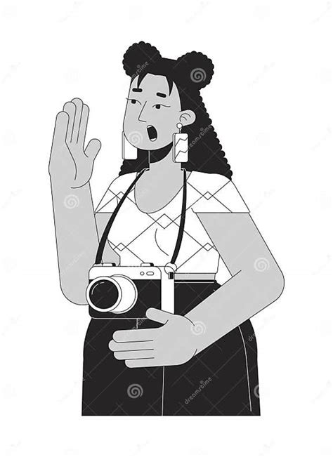 Curvy Latina Female Photographer Sightseer Black And White 2d Line