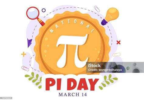 수학 상수 그리스 문자 또는 손으로 그린 만화 기호 템플릿의 랜딩 페이지를 위한 구운 달콤한 파이가 있는 세계 파이의 날 그림