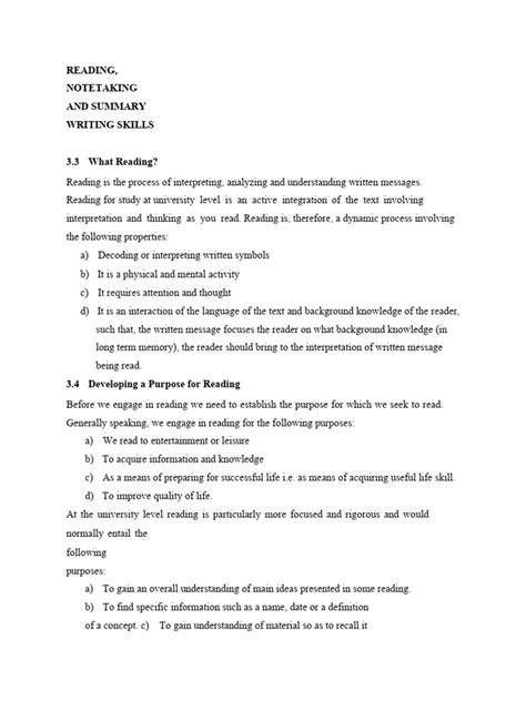 Reading Note Taking And Summarization Skills Download Free Pdf Reading Comprehension