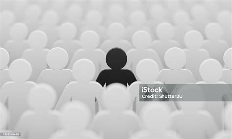 군중 백인 배경 중 검은 색 인형 사회적 라이프 스타일과 비즈니스 경쟁과 이상한 사람 개념 인간의 캐릭터 기호 테마 3d 일러스트 렌더링 인종차별에 대한 스톡 사진 및 기타