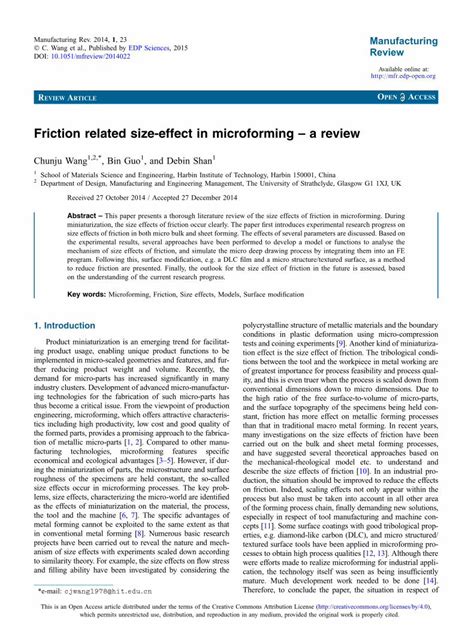 Pdf Friction Related Size Effect In Microforming A Review