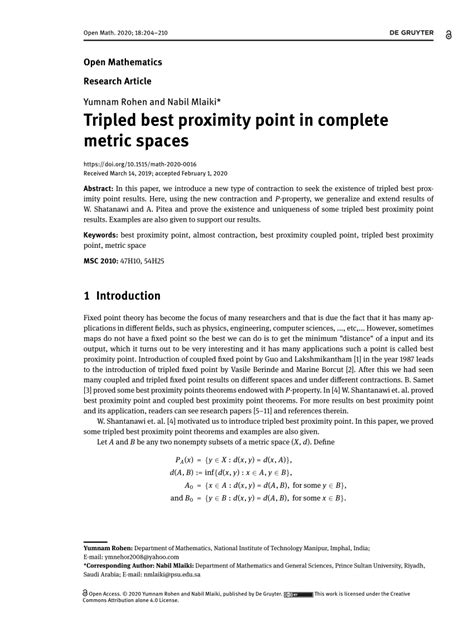 Pdf Tripled Best Proximity Point In Complete Metric Spaces