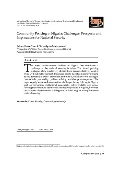 Pdf Community Policing In Nigeria Challenges Prospects And