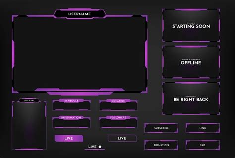 스트림 오버레이 패널 디자인 템플릿 미래 지향적인 디지털 스트리밍 화면 인터페이스 라이브 비디오 온라인 게임 스트림 벡터 프레임에 대한 스톡 벡터 아트 및 기타 이미지