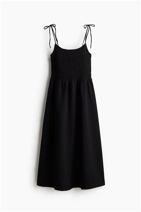 Womens Black Tie Strap Smocked Dress Handm Gb