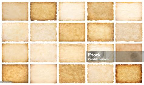 컬렉션 세트 오래된 양피지 종이 시트 빈티지 숙성 또는 흰색 배경에 고립 된 질감 Scratch Rapper에 대한 스톡 사진 및 기타 이미지 Scratch