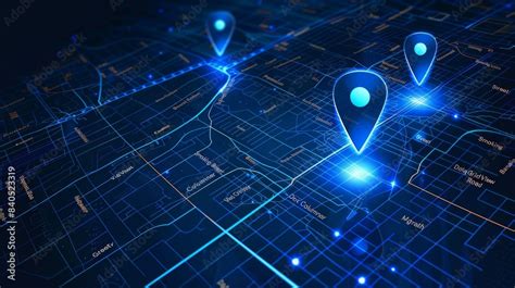 Geolocation Tracking Map With Navigation Pins On Street Maps Modern Illustration Of GPS Map