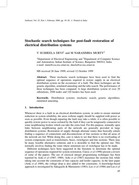 Pdf Stochastic Search Techniques For Post Fault Restoration Of
