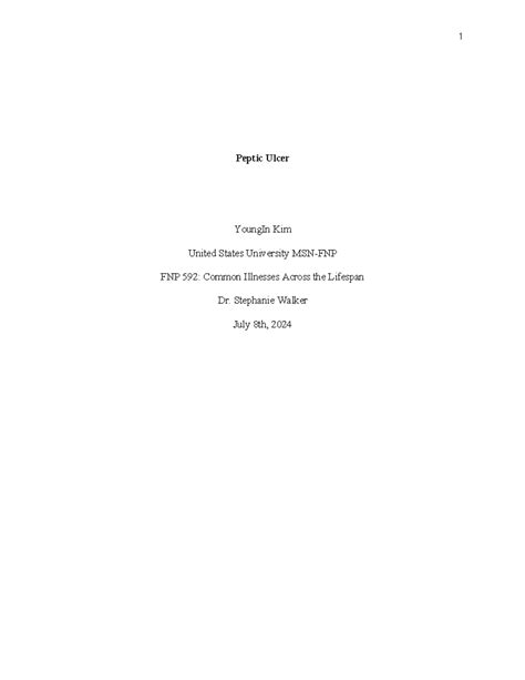 Fnp 592 Week5 Soap Note Soap Note Peptic Ulcer Youngin Kim United