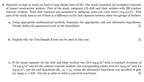 Solved 2 Exposure To Dust At Work Can Lead To Lung Disease Chegg Com