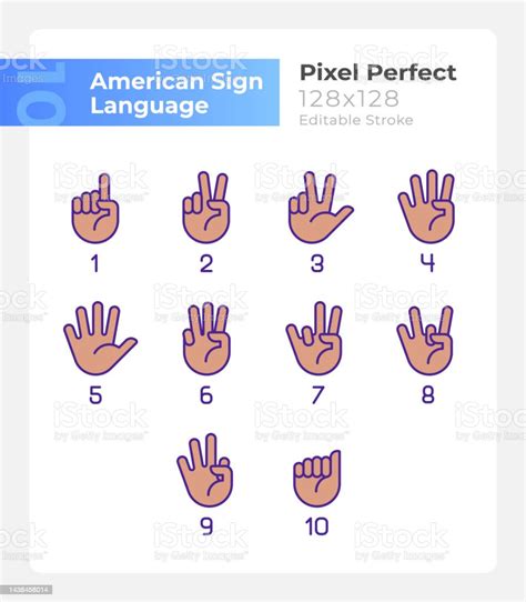 アメリカ手話ピクセルの数字完璧なrgbカラーアイコンセット アイコンのベクターアート素材や画像を多数ご用意 アイコン アイコンセット
