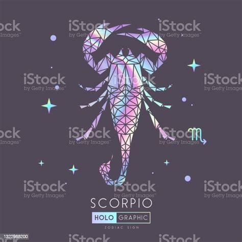 점성술 전갈 자리 조디악 기호현대 마법 마술 카드 다각형 스타일의 홀로그램 전갈 일러스트레이션 갈고리 발톱에 대한 스톡 벡터 아트 및 기타 이미지 Istock