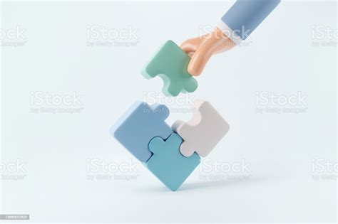 비즈니스 개념 직소 퍼즐을 연결하는 사람들의 손 팀워크 협력 파트너십의 상징 3차원 형태에 대한 스톡 사진 및 기타 이미지