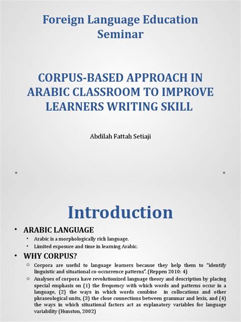 Corpus Based Approach In Arabic Classroom To Improve Learners Pdf Linguistics Language