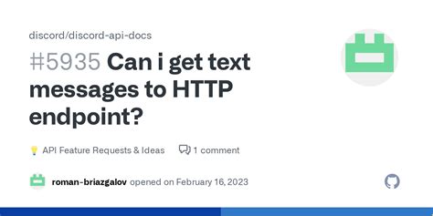 Can I Get Text Messages To Endpoint · Discord Discord Api Docs · Discussion 5935 · Github