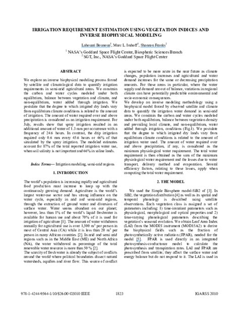 Pdf Irrigation Requirement Estimation Using Vegetation Indices And Inverse Biophysical Modeling