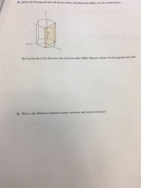 solved 11 i for the hexagonal unit cell shown below