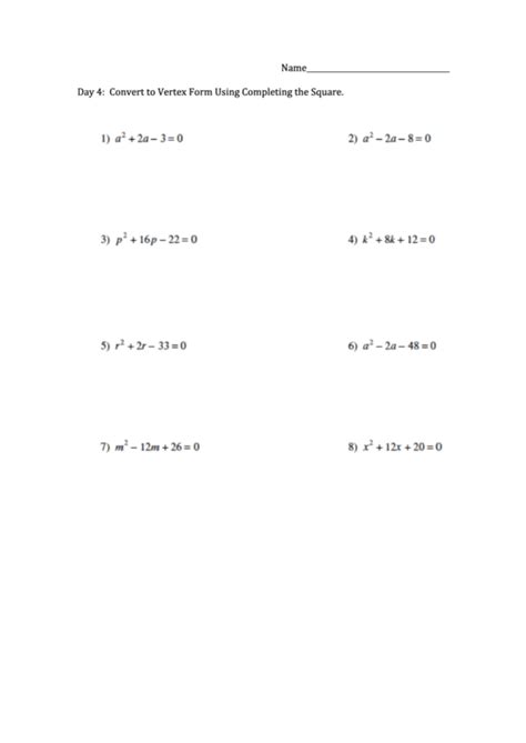 convert to vertex form using completing the square printable pdf download