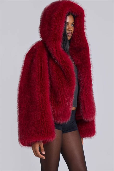 Shop Mara Oversized Faux Fur Coat In Red Jaded London Clothing