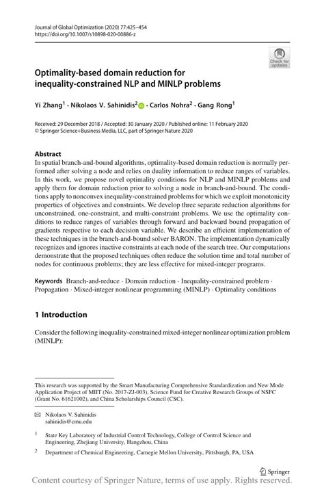 Optimality Based Domain Reduction For Inequality Constrained Nlp And