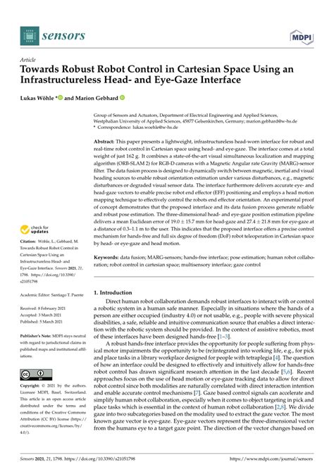 Pdf Towards Robust Robot Control In Cartesian Space Using An Infrastructureless Head And Eye