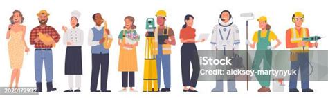 다양한 직업의 캐릭터 세트입니다 제복을 입은 남성과 여성 직업 활동 가수에 대한 스톡 벡터 아트 및 기타 이미지 가수 경영자 고용과 노동 Istock