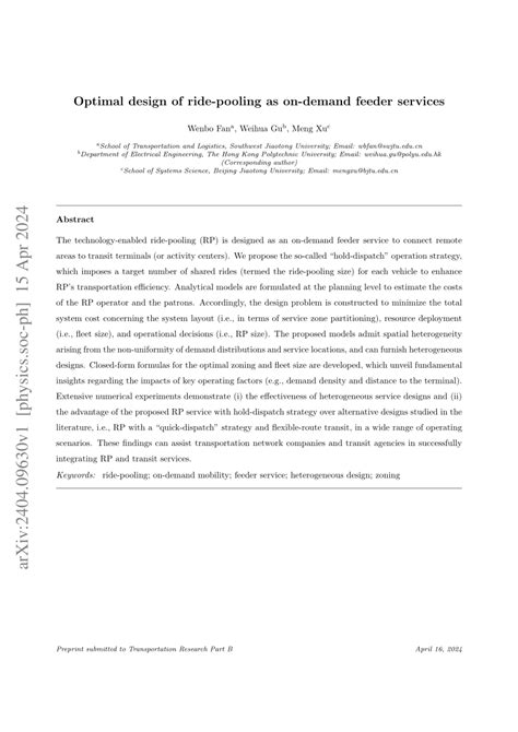 Pdf Optimal Design Of Ride Pooling As On Demand Feeder Services