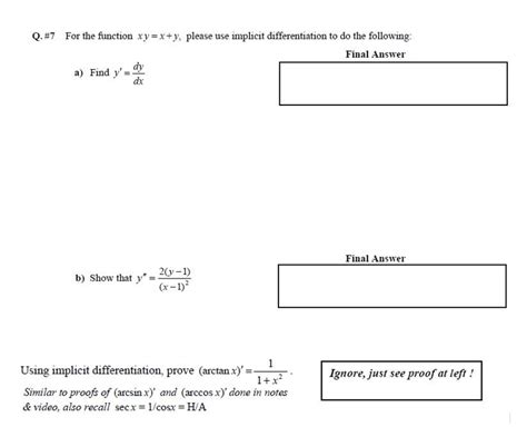Solved Q 7 For The Function Xyxy Please Use Implicit