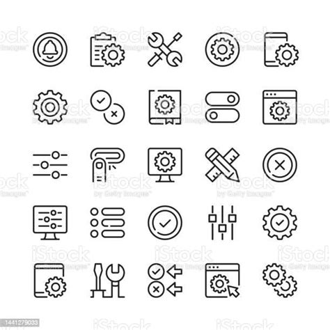 Settings Line Icons Outline Symbols Vector Line Icons Set Stock