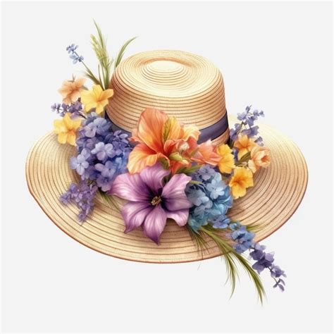 Premium Ai Image There Is A Straw Hat With Flowers On It And A Ribbon Generative Ai