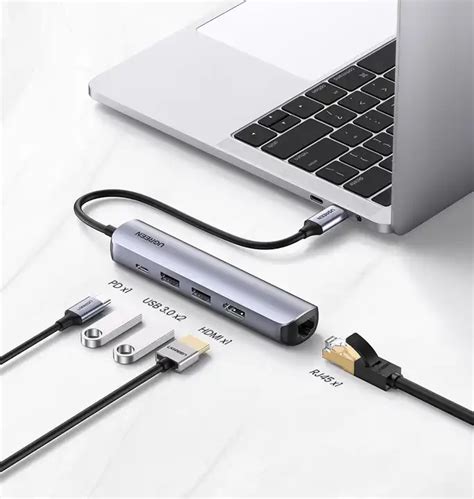 ugreen usb类型c 5合1集线器至4k高清电视rj45 pd usb 3 0 otg适配器适用于macbook air pro