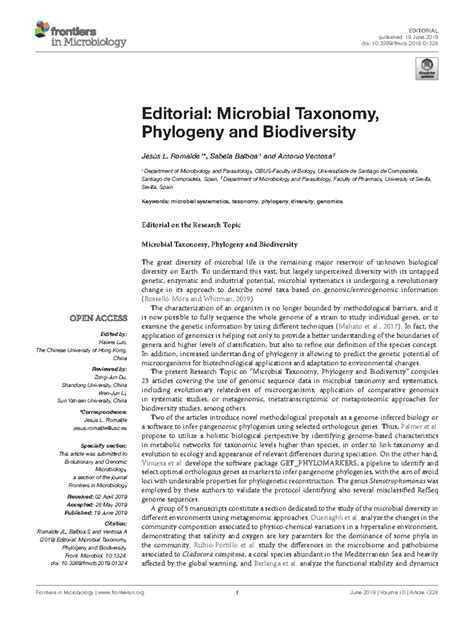 Editorial Microbial Taxonomy Phylogeny And Biodive Semana EDITORIAL Published June