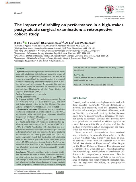 Pdf The Impact Of Disability On Performance In A High Stakes Postgraduate Surgical Examination