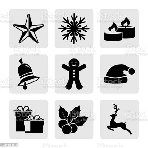 크리스마스 스텐실 세트 아이콘 컬렉션입니다 사슴 종 양초 선물 등 벡터 스톡 일러스트레이션 Eps 10 겨우살이과에 대한 스톡 벡터 아트 및 기타 이미지 Istock
