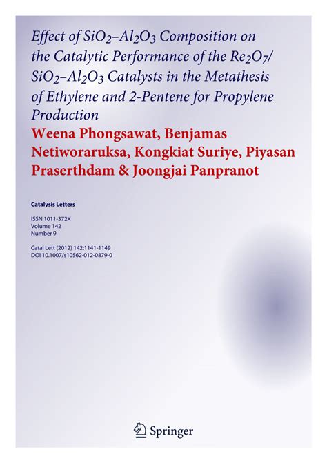 Pdf Effect Of Sio2 Al2o3 Composition On The Catalytic Performance Of The Re2o7 Sio2 Al2o3