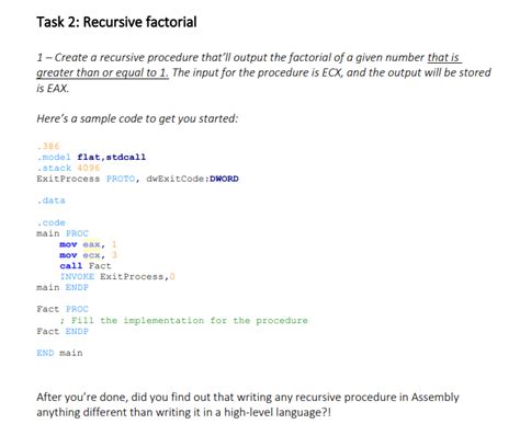 Solved Task 2 Recursive Factorial 1 Create A Recursive