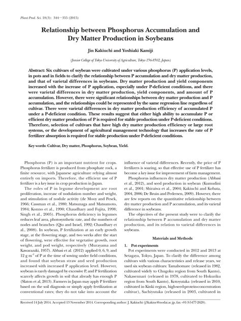 Pdf Relationship Between Phosphorus Accumulation And Dry Matter