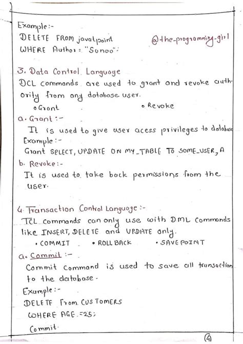 Sql Commands Handwritten Notes Pdf Connect 4 Programming