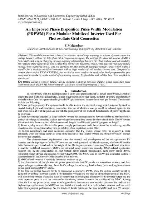 Pdf An Improved Phase Disposition Pulse Width Modulation Pdpwm For A Modular Multilevel