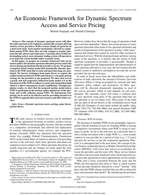 Pdf An Economic Framework For Dynamic Spectrum Access And Service Pricing