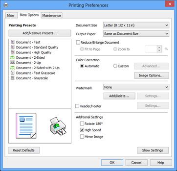 Selecting Additional Layout And Print Options Windows