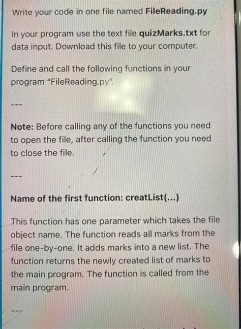 Solved Write Your Code In One File Named Filereadingpy In