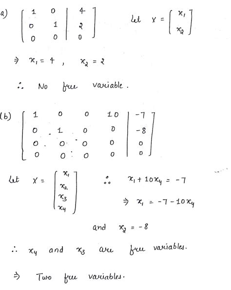 Answered How Many Free Variables Does Each Augmented Matrix Have A